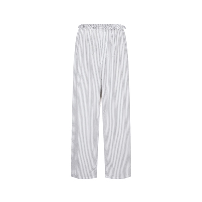 LESS条纹裤抽绳荷叶边直筒休闲裤