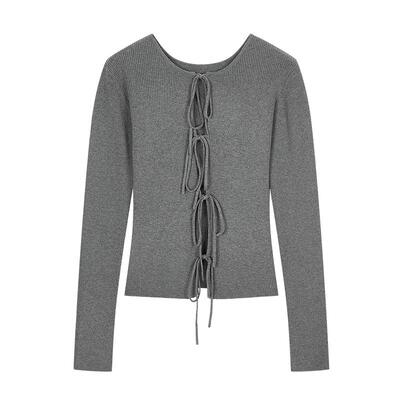 SLY 冬季新品正反两穿两件套系带修身针织上衣030HAZ70-4701