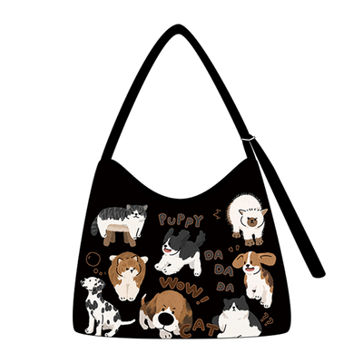 尼睿可爱猫猫狗狗斜挎帆布包