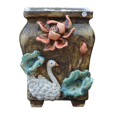 青藤韩式手捏陶多肉盆透气法师缀化老桩方高装饰陶瓷景德镇市花盆