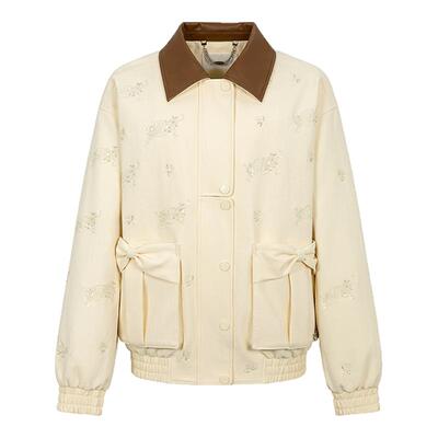 Three Quarters26春夏新女士珠管刺绣拼皮宽松外套银泰百货301355