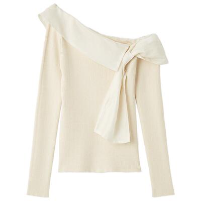 LILYBROWN露肩拼接蝴蝶结针织衫