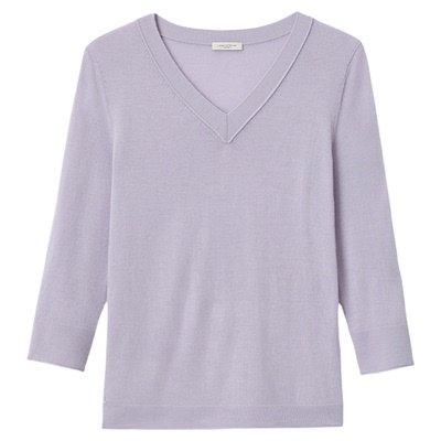【26早春新款】LAFAYETTE148/拉飞逸七分袖轻薄V领针织山羊绒上衣