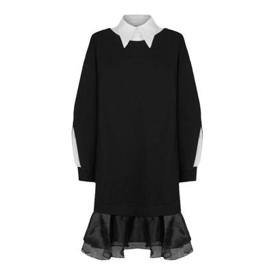 sdeer假两件欧根纱拼接连衣裙