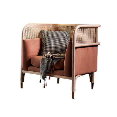 大师实木藤沙发三人茶几组合简约