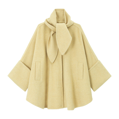 绵羊毛兔耳领蝙蝠袖毛呢外套女