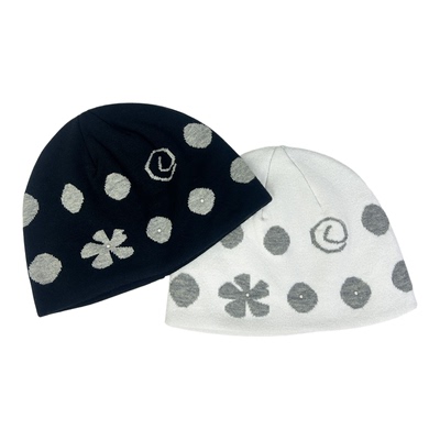 韩系波点小花秋冬保暖针织帽子女