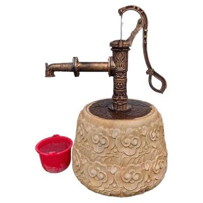 石雕井口盖青白仿古圈石头梅兰竹菊兽鱼祥云老式铸铁压水井家用