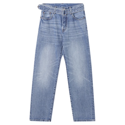 女士浅色设计感直筒牛仔裤