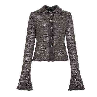 D63长袖短款修身开襟针织衫