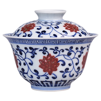 观颐斋手工釉里红盖碗茶杯家用