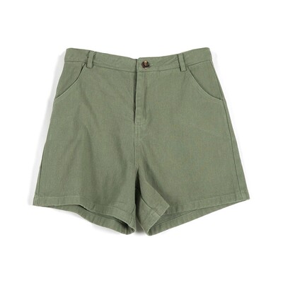短裤高腰中等军绿色宽松五分裤