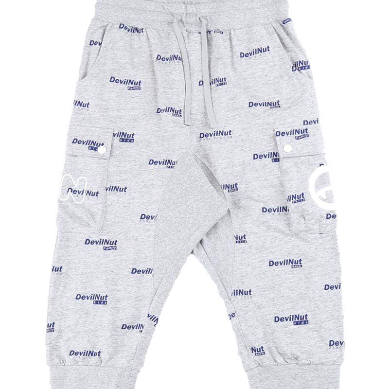 DEVIL NUT潮牌恶魔男女同款宽松灰色印花休闲卫裤家居 AOL SET_虎窝淘