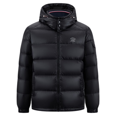 德鲨冬季新款黑色百搭连帽羽绒服