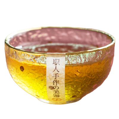 手工玻璃杯茶杯杯子小号描金锤纹水杯酒杯日式透明主人功夫单杯