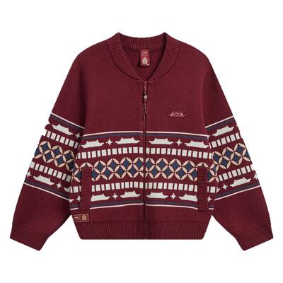 李宁冬季女子户外宽松开衫编织衫