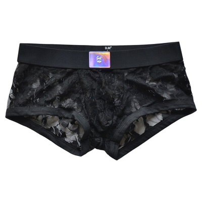 D.M男内裤性感网眼蕾丝平角裤四角透气夏速干低腰纯色缕空纱情趣
