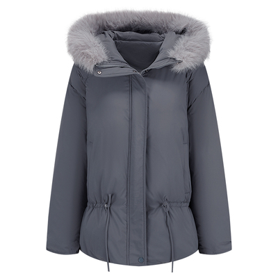 可拆卸毛领90白鸭绒连帽羽绒服