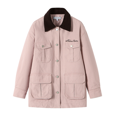 ANDREA MARTIN秋冬新款粉色工装水洗棉服女宽松保暖工装外套