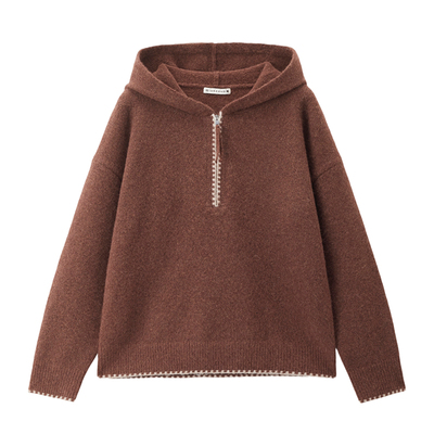 Giordano半拉链连帽撞色针织衫