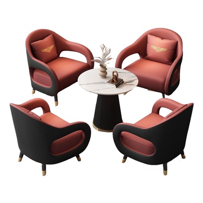轻奢休闲桌椅组合皮艺接待沙发