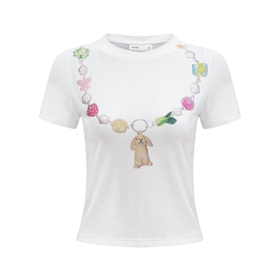 舒适面料短袖T恤彩色串珠印花