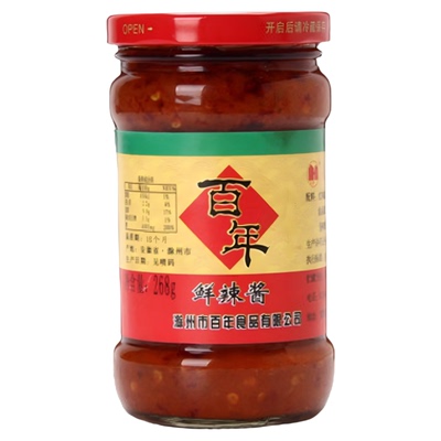 百年鲜辣酱安徽农家辣椒酱自制拌饭下饭酱鲜辣拌面红油辣椒酱268g