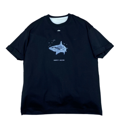 夏季美式鲨鱼印花宽松短袖T恤男