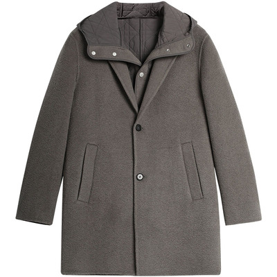 EHE男装两件套翻驳领毛呢大衣男