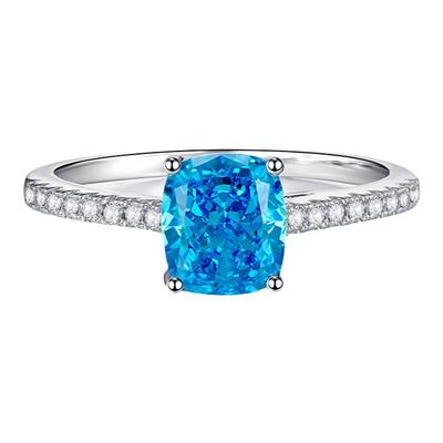 海蓝宝戒指碎冰切925纯银