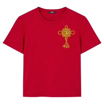 【新品】VERSACE/范思哲 女士刺绣棉质平纹针织T恤