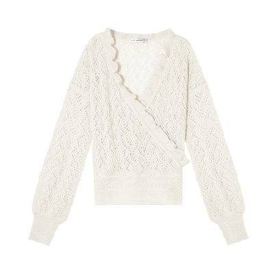 AsGony毛针织衫交叉荷叶边