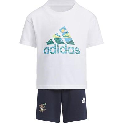 Adidas阿迪达斯小童夏季印花简约舒适运动短袖短裤休闲套装JF3854