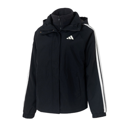 Adidas阿迪达斯女装2026冬季新款黑色梭织连帽夹克防风外套KB7591