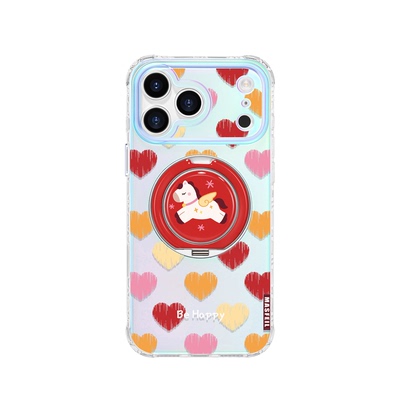 MASFEIL × 红爱心小马适用苹果17Promax手机壳新款Lo9带支架iPhone16Pro保护套ip15高级感14支点新年13pm红