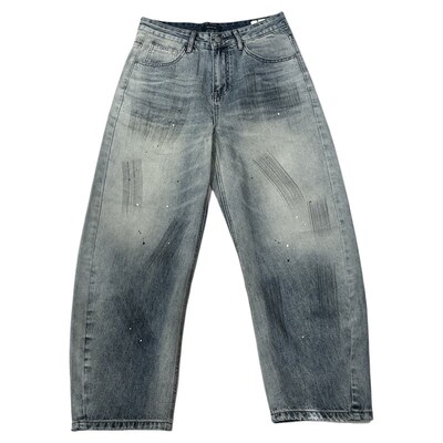 美式做旧水洗男宽松阔腿牛仔裤