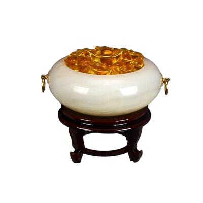 天然玉石聚宝盆桌面摆件招财