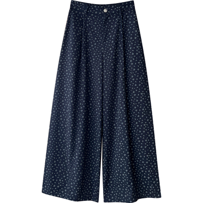 日韩碎花天丝棉氛围感高腰阔腿裤