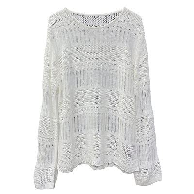 大N货！镂空圆领长袖针织上衣
