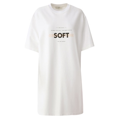 【会员价336元】AUM噢姆秋季英文印花长裙宽松白色短袖连衣裙