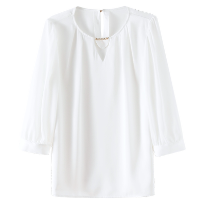 OSA气质通勤镂空V领雪纺衬衫上衣