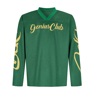 Geniusclub长袖网眼透气宽松黄绿撞色logo情侣嘻哈美式冰球长袖