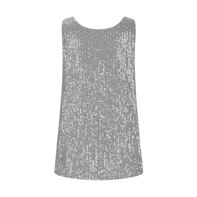 Flared round-neck top with sequins闪闪亮片上衣宽松圆领背心女