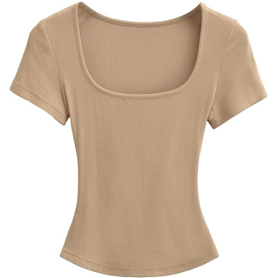 短袖纯欲大U领短袖T恤女