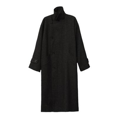 apa studio黑色赫本风中长款高领羊毛大衣女秋冬新款高个子外套女