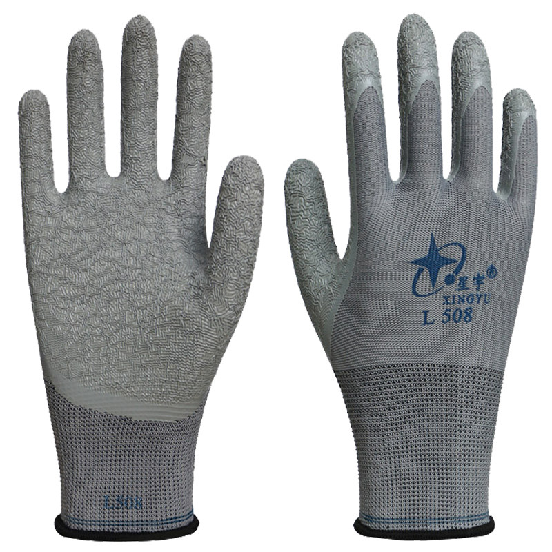 12双包邮正品星宇L518尼龙皱胶乳胶劳保工作手套L508防滑耐磨挂胶_虎窝淘