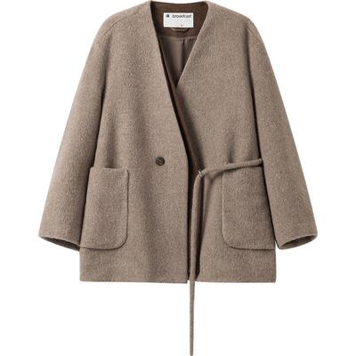 播商场同款慵懒风短款24冬新休闲宽松毛呢外套大衣女BDR4AD3709