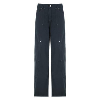 WEEKEEP【高能机车】复古美式铆钉宽松直筒裤小众设计感工装裤女