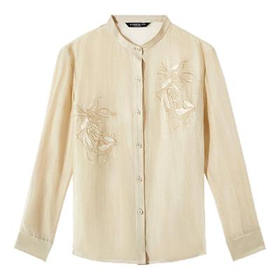 朗姿欧洲EiLEEN ELITEE桑蚕丝新中式衬衫刺绣国风2025年夏季新款