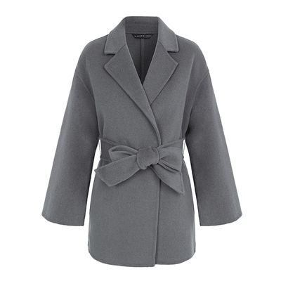 sdeer圣迪奥女装西装领收腰短款毛呢大衣S224Z2607